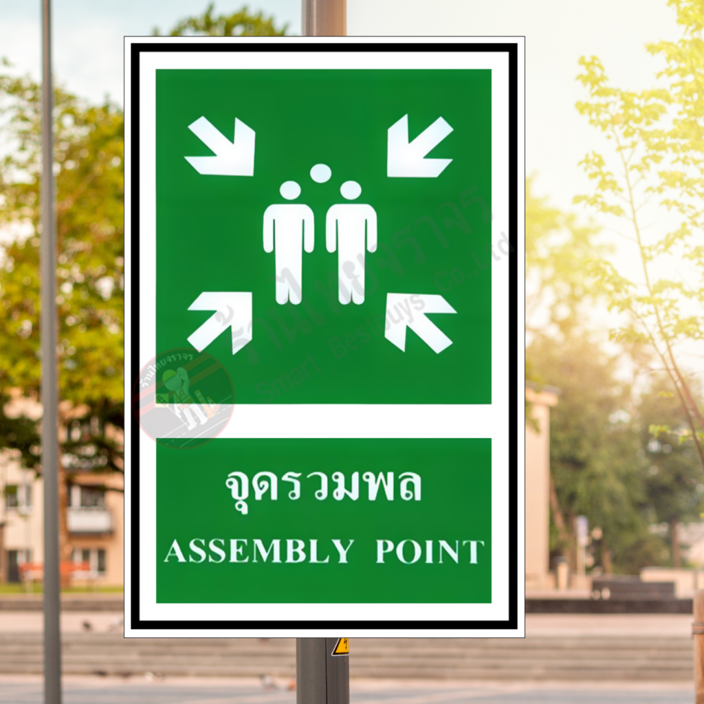 ป้ายจุดรวมพล ASSEMBLY POINT สะท้อนแสง 3M มีบริการติดตั้ง